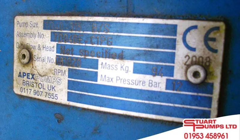 Sold Used Apex TD40-315, B/S End Suction Pump | Stuart Group Ltd