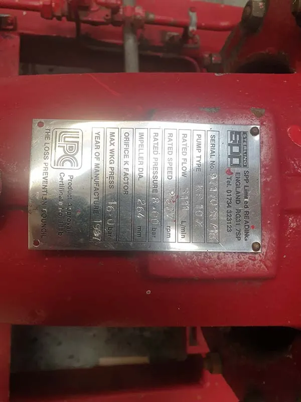 Used SPP KP10X LPCB Approved Fire Pump for sale | Stuart Pumps Ltd