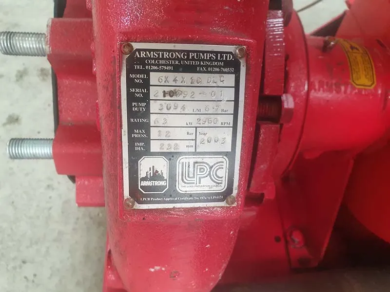 Used Armstrong 6x4x10 DLC LPCB approved fire pump | Stuart Pumps Ltd